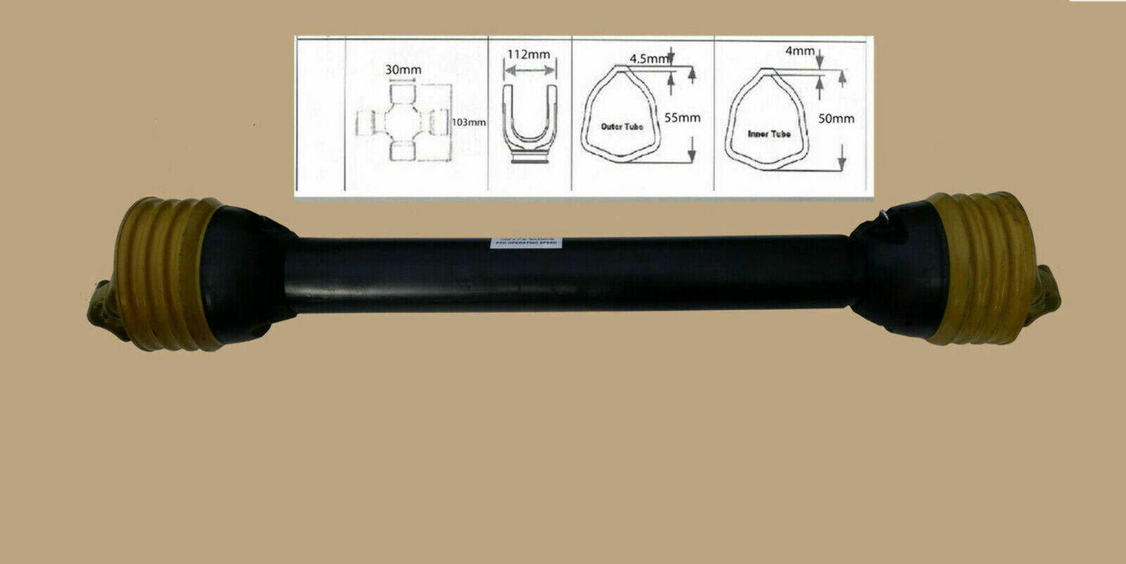 Agricultural PTO Shaft With Safety Cover - 170 HP @ 540RPM 1200mm ...